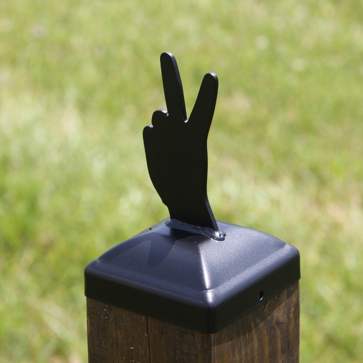 6X6 Peace Hand Gesture Nominal Post Cap (5-1/2" actual) - Madison Iron and wood