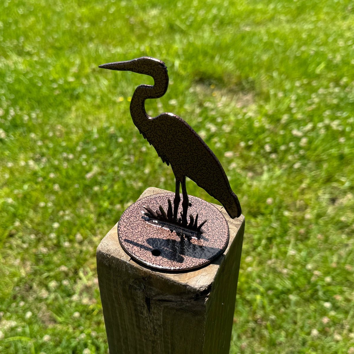 Blue Heron Post Topper for round wood posts | Madison Iron and Wood