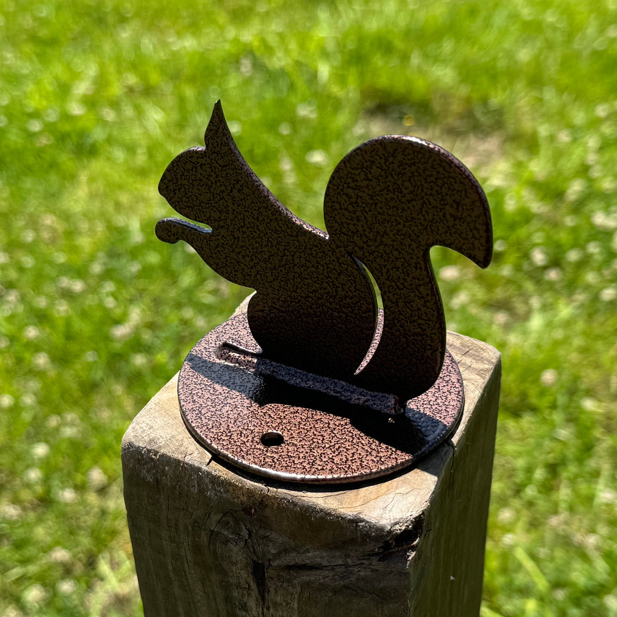 Squirrel post topper for round fence post | Madison Iron and Wood