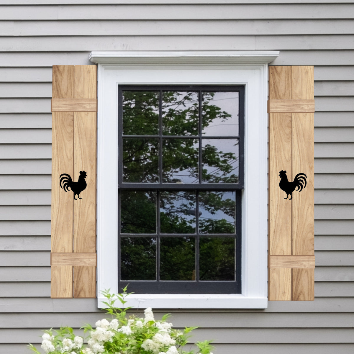 Contraventana de madera - Diseño de gallo | Madison Iron and Wood