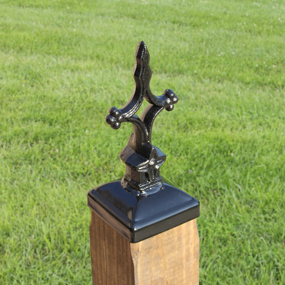 Post cap, decorative Cross with open pattern, wrought iron for 4x4 wood ...