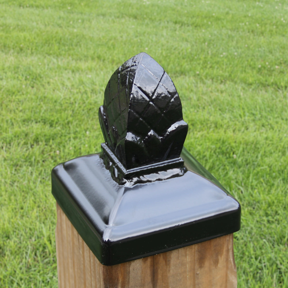 Post Cap, Square Pineapple, Wrought Iron decorative cap for 4x4 wood post