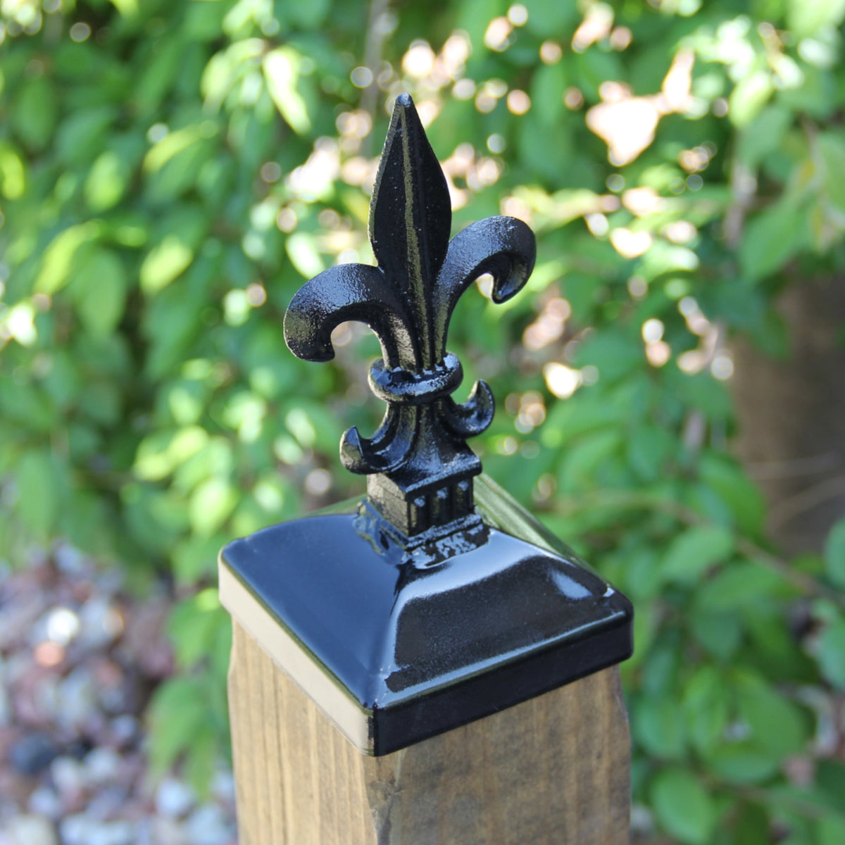Fleur De Lis Post Cap For 4x4 Wood Fence Post, Wrought Iron