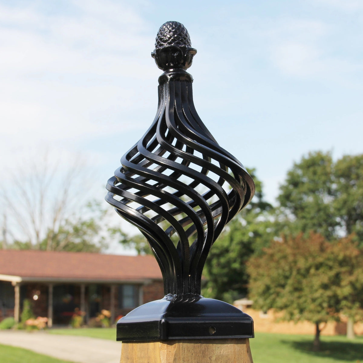 Post Cap for 4x4 wood post, Twisted Metal with Pineapple top Fence Post