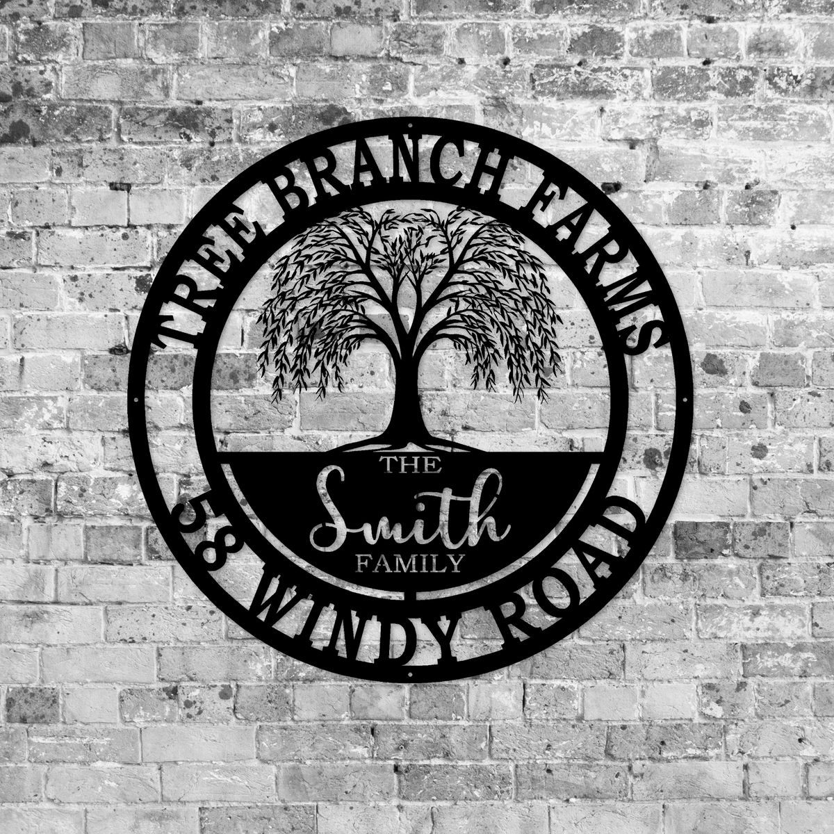 Weeping Willow Personalized Round Metal Sign - Madison Iron and Wood