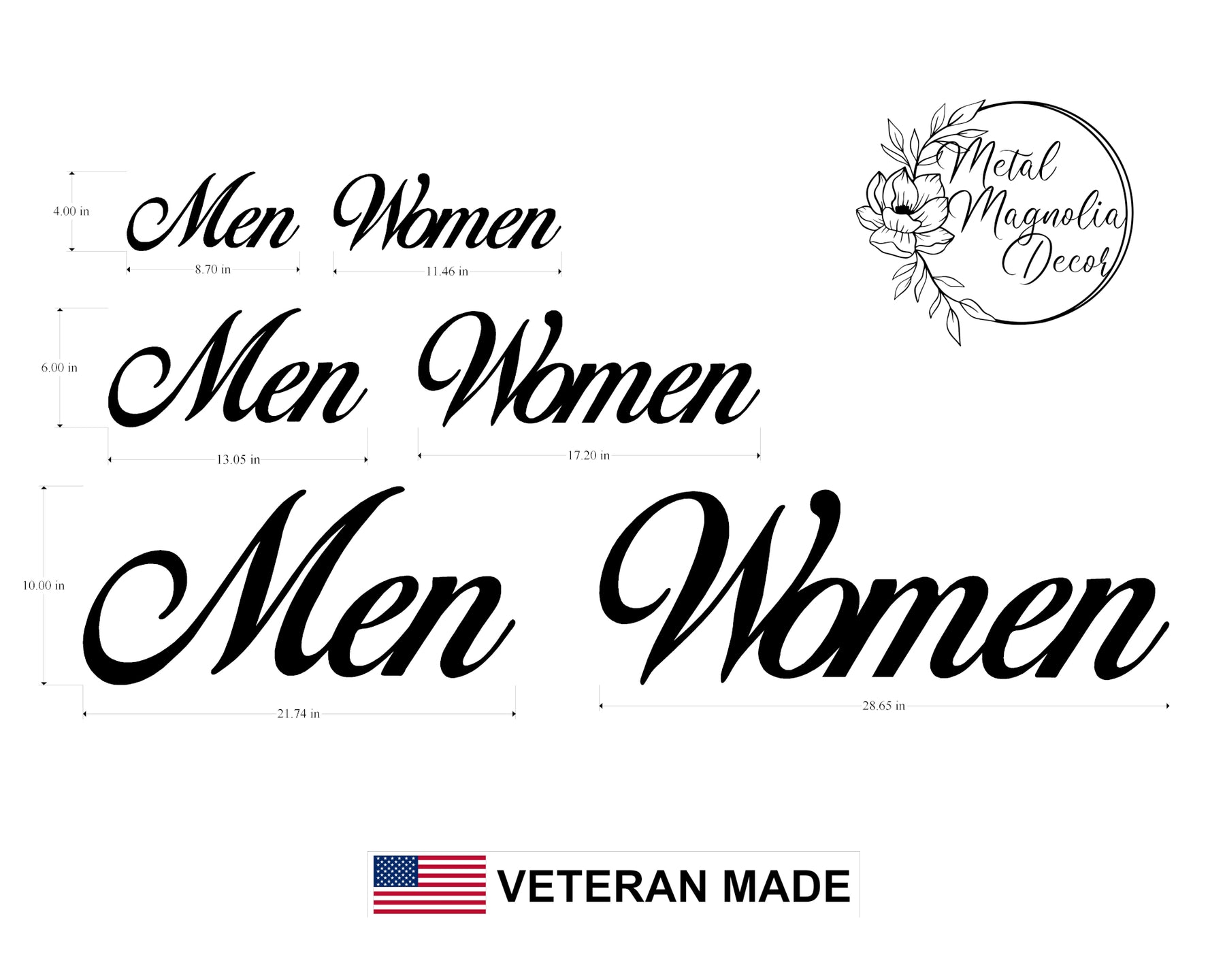 Men Women Cursive Restroom Metal Word Signs – Madison Iron and Wood