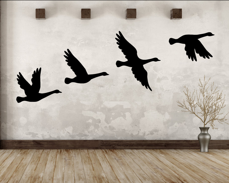 Flock of Geese Metal Decor, 4 Piece Metal Geese in Flight