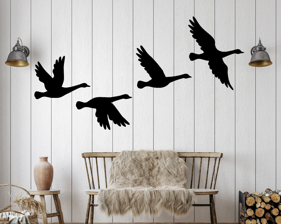 Flock of Geese Metal Decor, 4 Piece Metal Geese in Flight