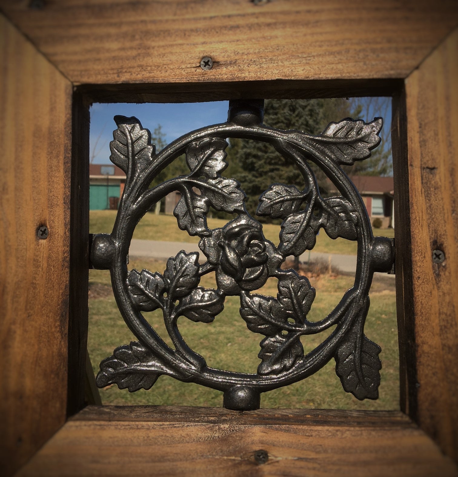 Round Rose Pattern Wrought Iron Window Insert for Wood Gates – Madison ...