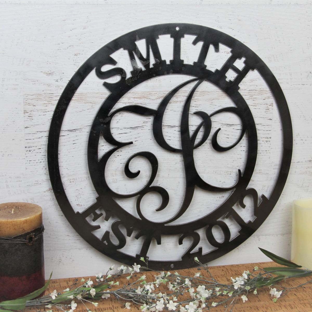 Monogram Circle Personalized Metal Sign - Name, Initial and EST. Date