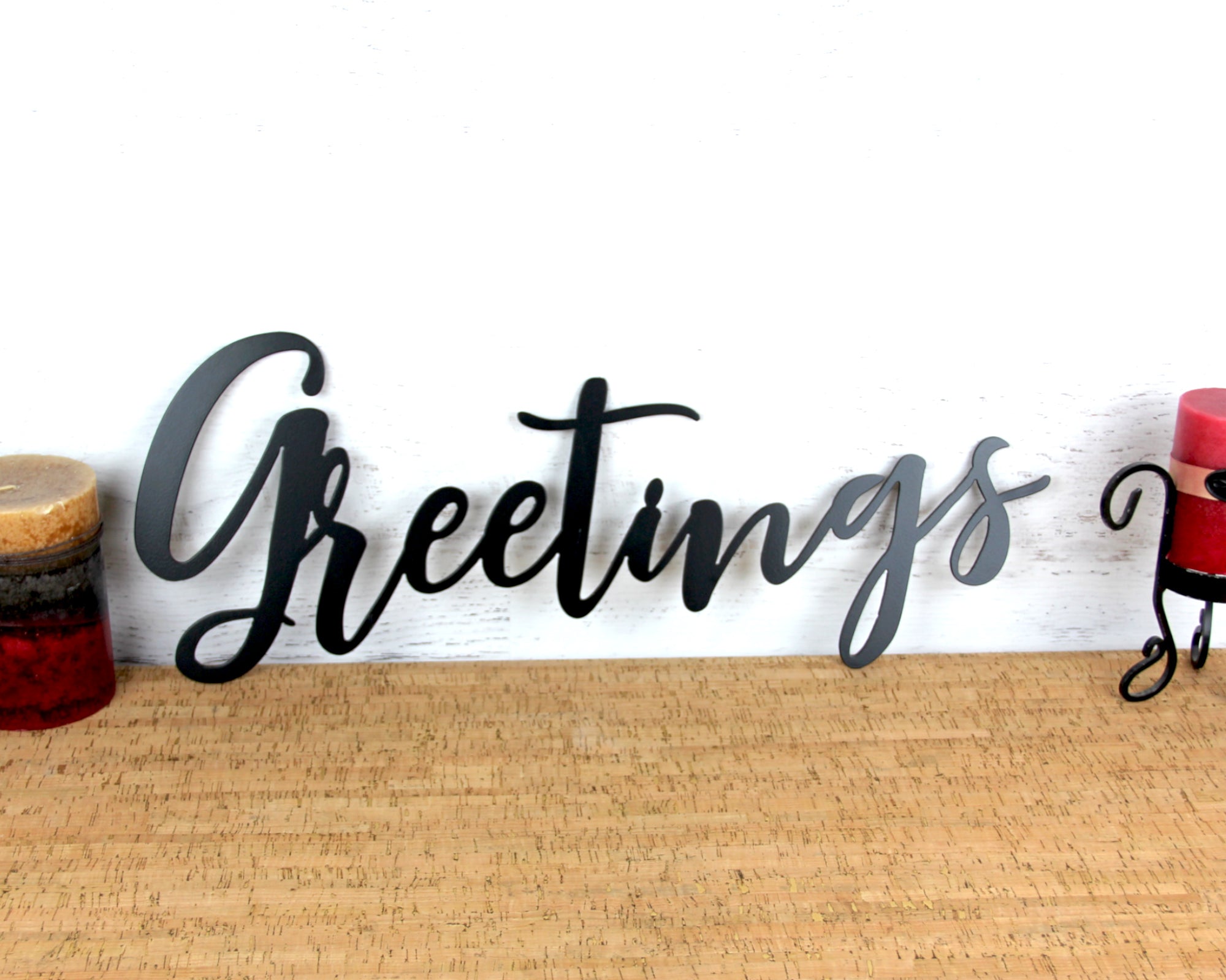 Greetings Metal Word Sign | Madison Iron and Wood