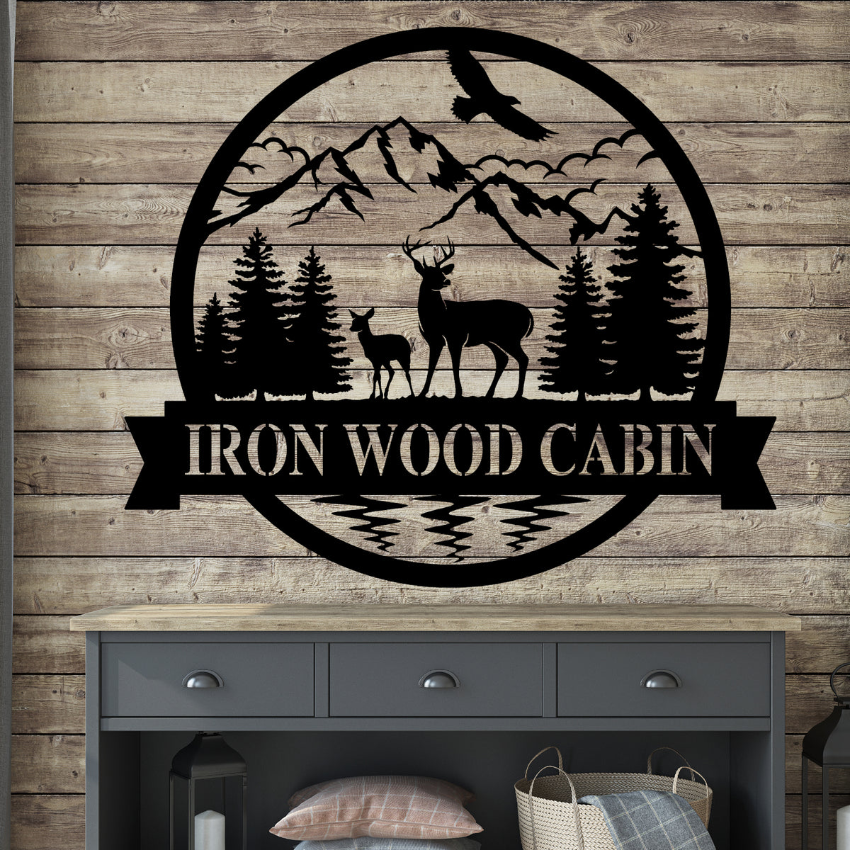 Personalized Metal Deer and Doe Sign, Custom Unique Deer in Mountains ...