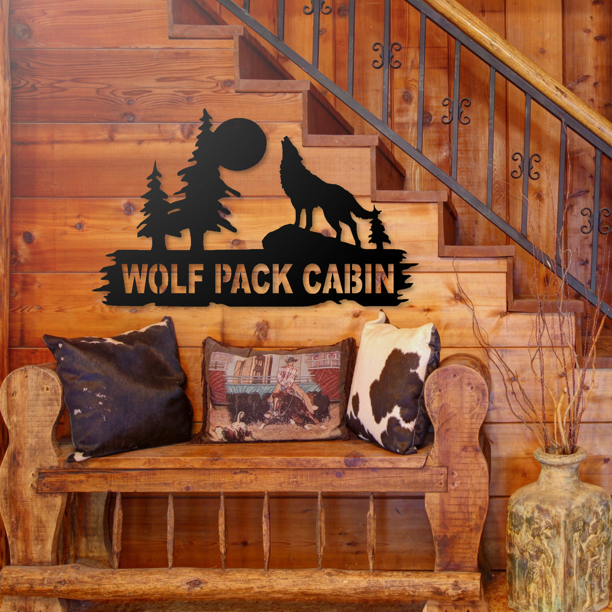 Wolf Personalized Metal Sign, Wolf In Woods Cabin Sign, Family Name ...