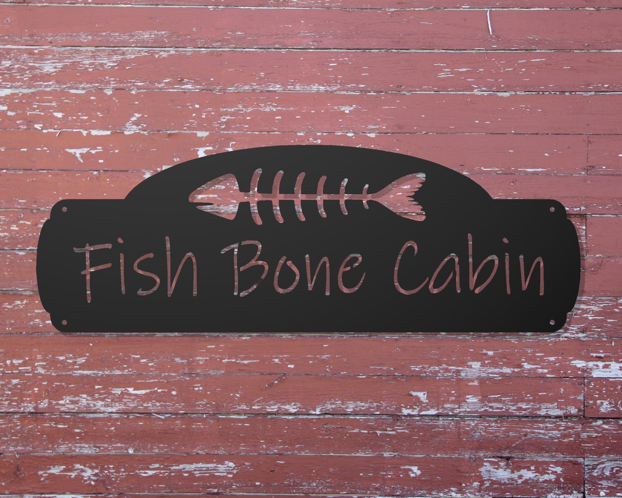 Fish Bone Cabin Personalized Metal Sign | Madison Iron and Wood