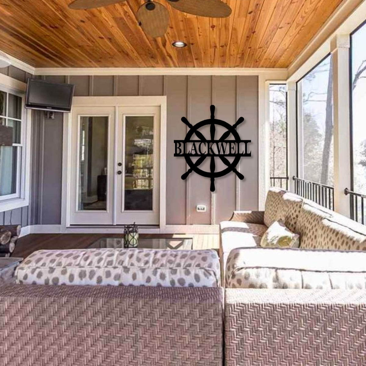 Personalized Ship Wheel Metal Wall Plaque, Lakehouse Decor, Beach Decor